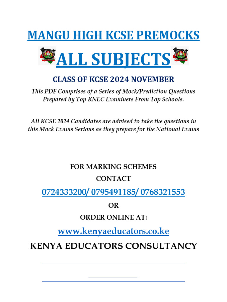 Mangu High Kcse 2024 Premocks | PDF Mangu High Kcse 2024 Premocks | PDF