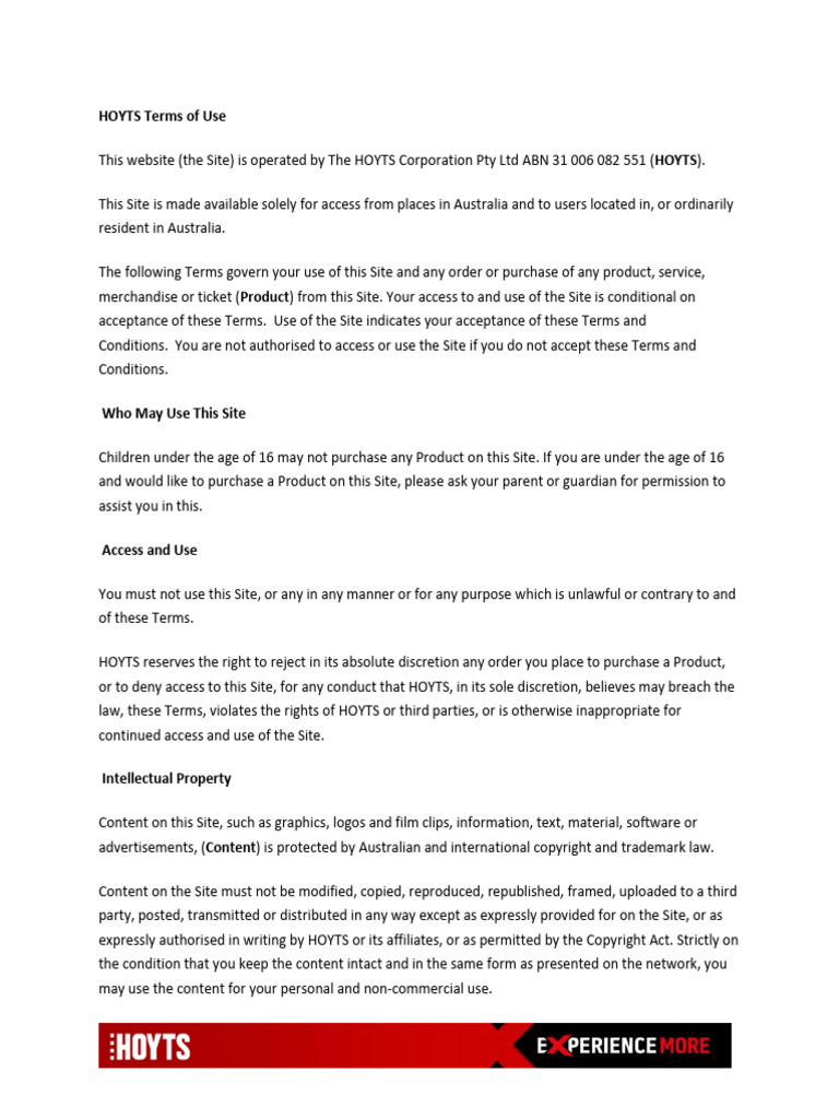 Hoyts Terms and Conditions | PDF