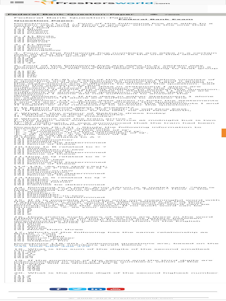 Federal Bank Question-Paper Contributed by Gregor Updated On Aug 2024 | PDF