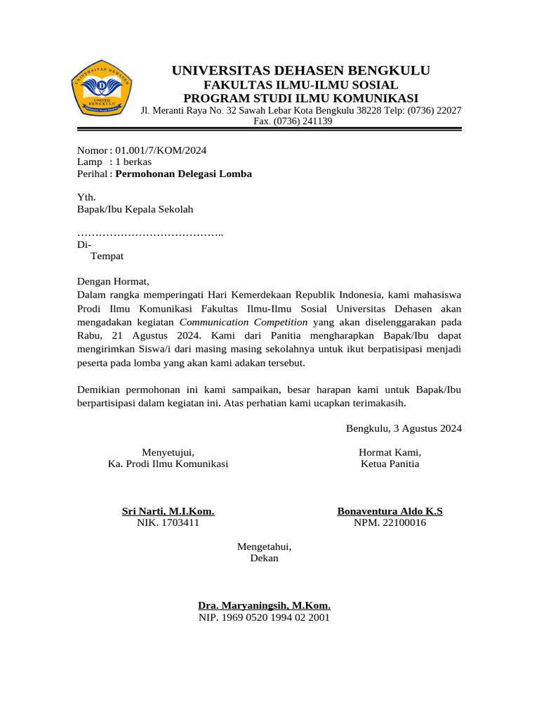 Surat Undangan Lomba | PDF