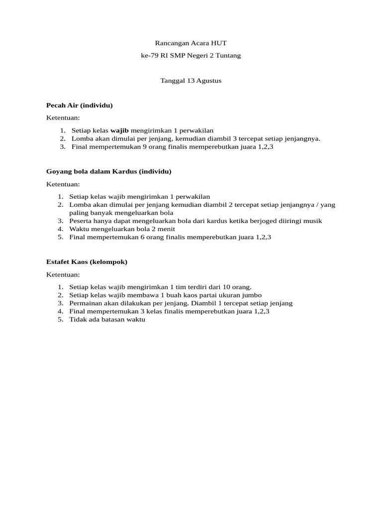 Rancangan Acara HUT | PDF