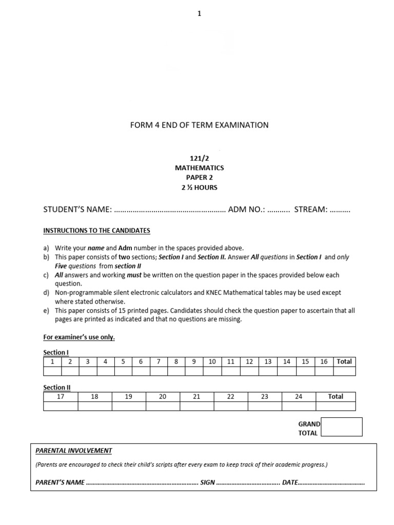 Form 4 p2 Term 2 2021 | PDF