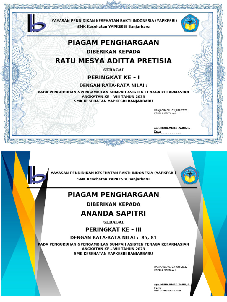 Piagam Penghargaan | PDF