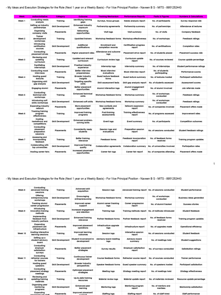 My Ideas and Execution Strategies For The Role (Next 1 Year On A Weekly ...