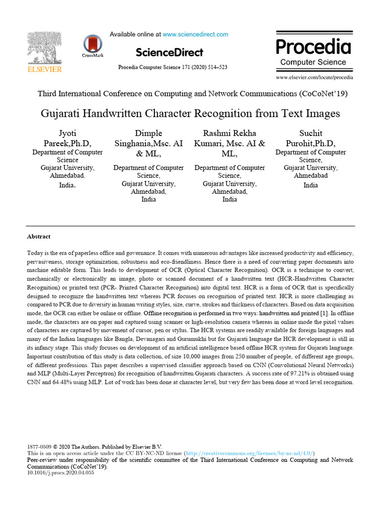 Gujarati Handwritten Character Recognition From Te Pdf