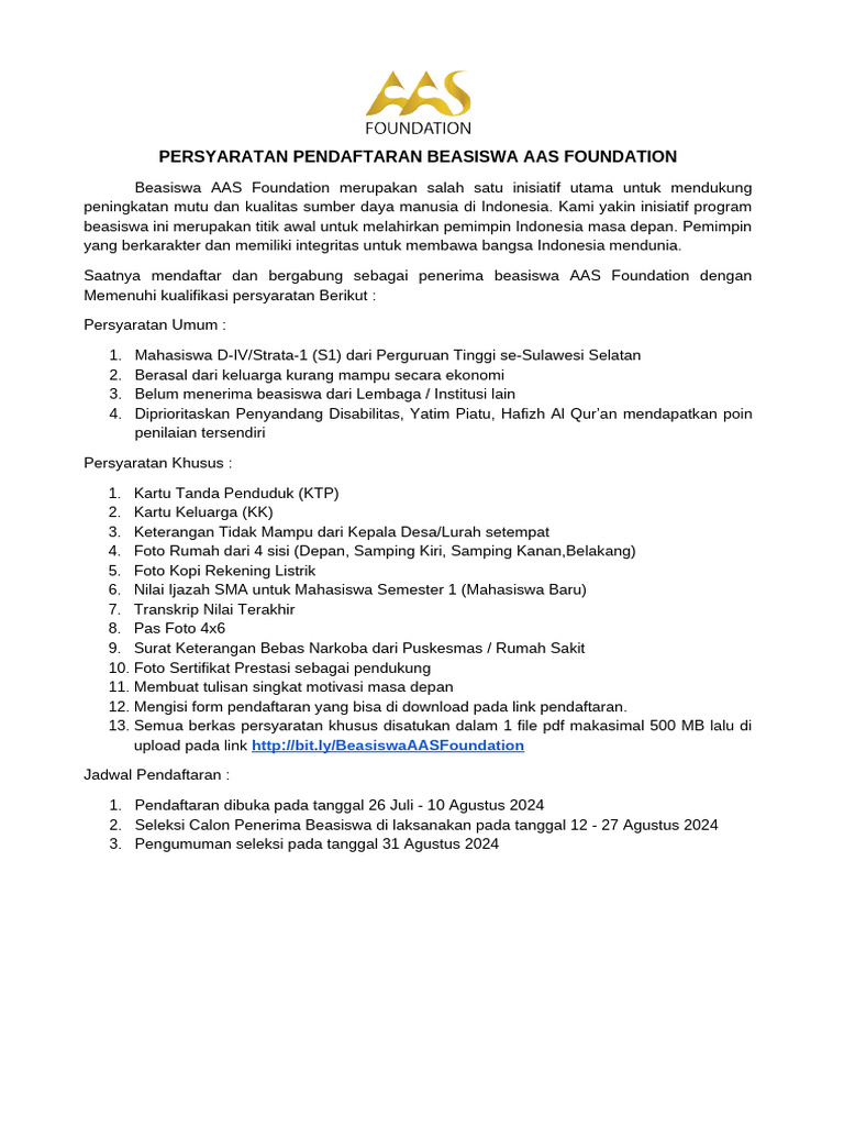 Form Beasiswa AAS Foundation | PDF