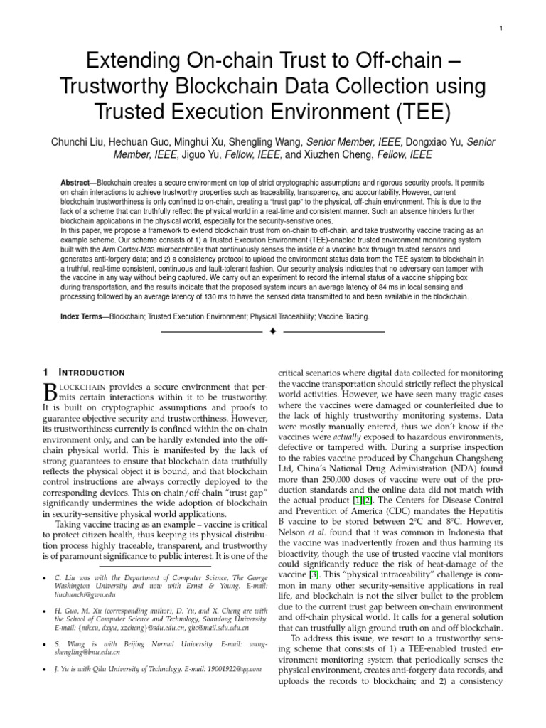 Extending On-Chain Trust To Off-Chain - Trustworthy Blockchain Data Collection Using Trusted ...