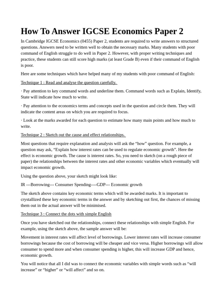 How To Answer IGCSE Economics Paper 2 | PDF