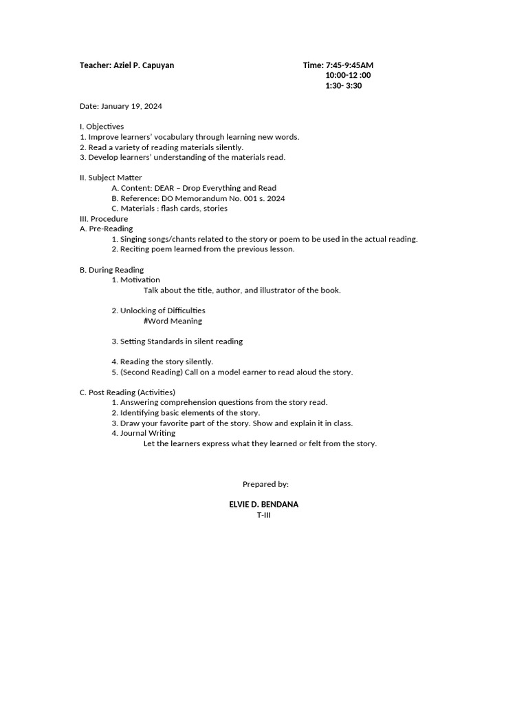 CATCH UP LESSON PLAN | PDF