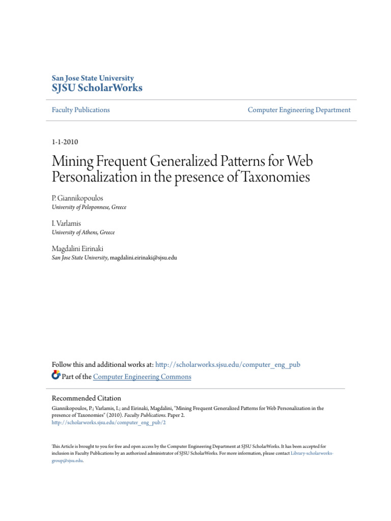Mining Frequent Generalized Patterns For Web Personalization In T Pdf