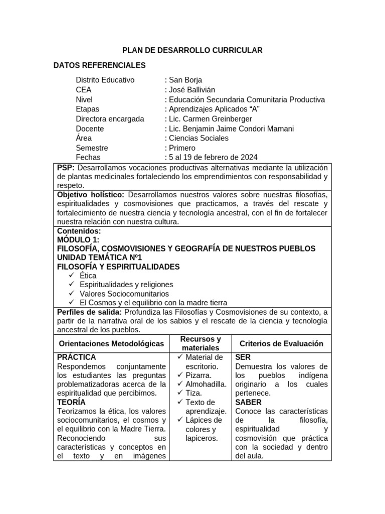 Plan de Desarrollo Curricular | PDF