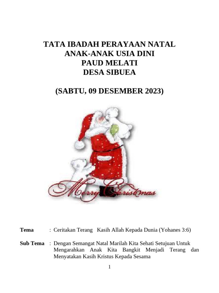 Tata Acara Natal Paud Melati Sibuea 2023 | PDF