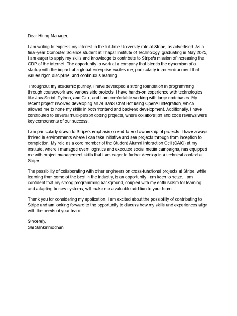 Stripe Cover Letter | PDF