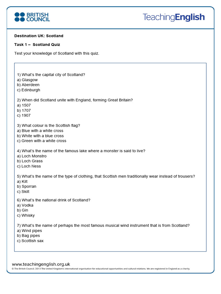 Destination Scotland Student Worksheet | PDF