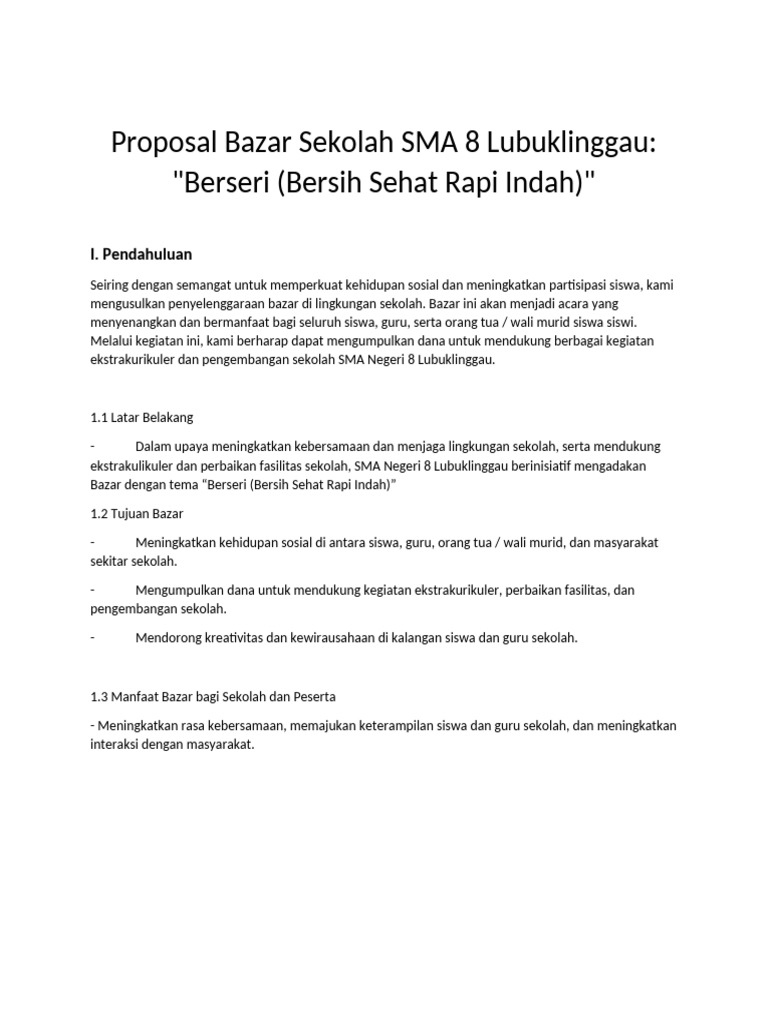 Proposal Bazar Sekolah SMA Ngeri 8 Lubuklinggau | PDF