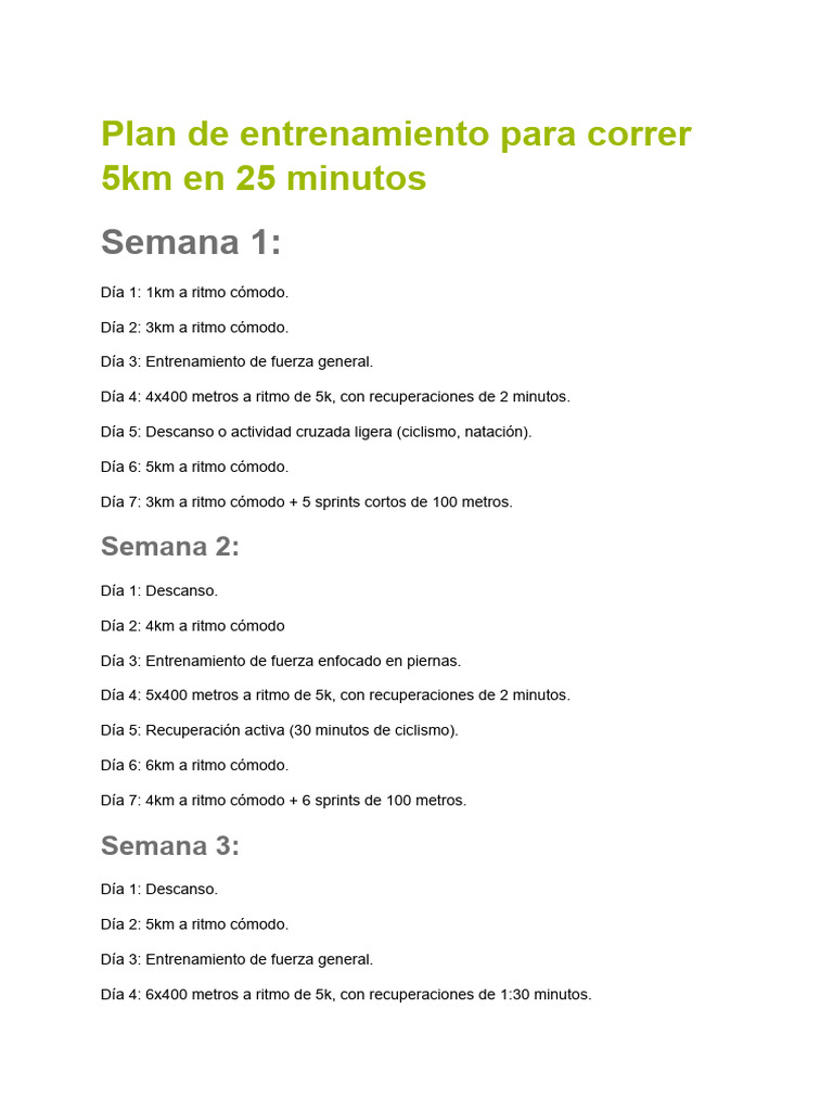 Plan de Entrenamiento para Correr 5km en 25 Minutos | PDF