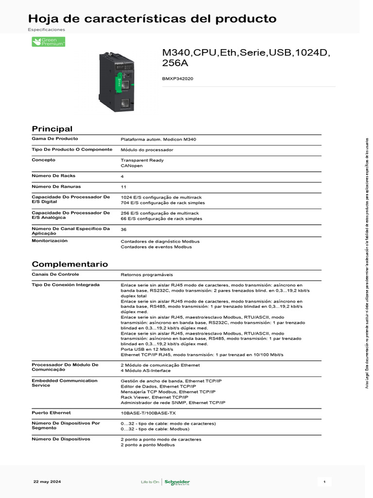 Schneider Electric - Modicon-M340 - BMXP342020-2 | PDF