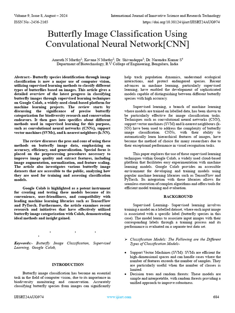 Butterfly Image Classification Using Convulational Neural Network[CNN] | PDF