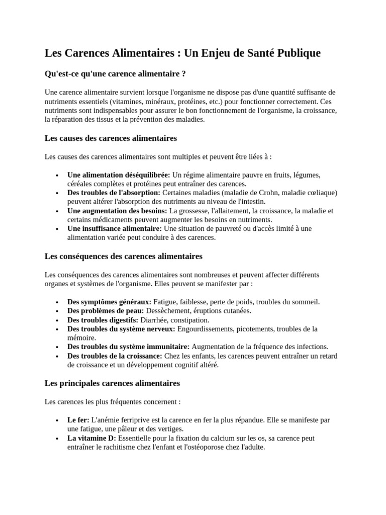 Carence Alimentaire | PDF