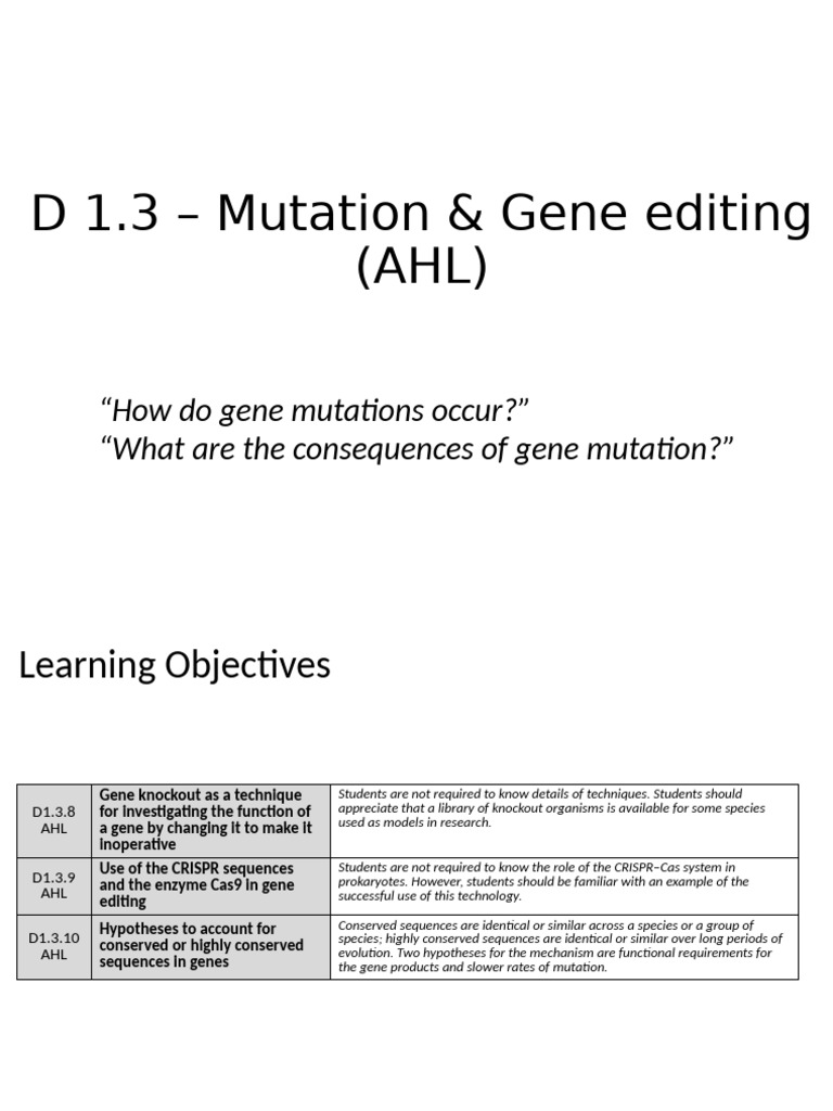 D 1.3 HL Mutation and Gene Editing | PDF