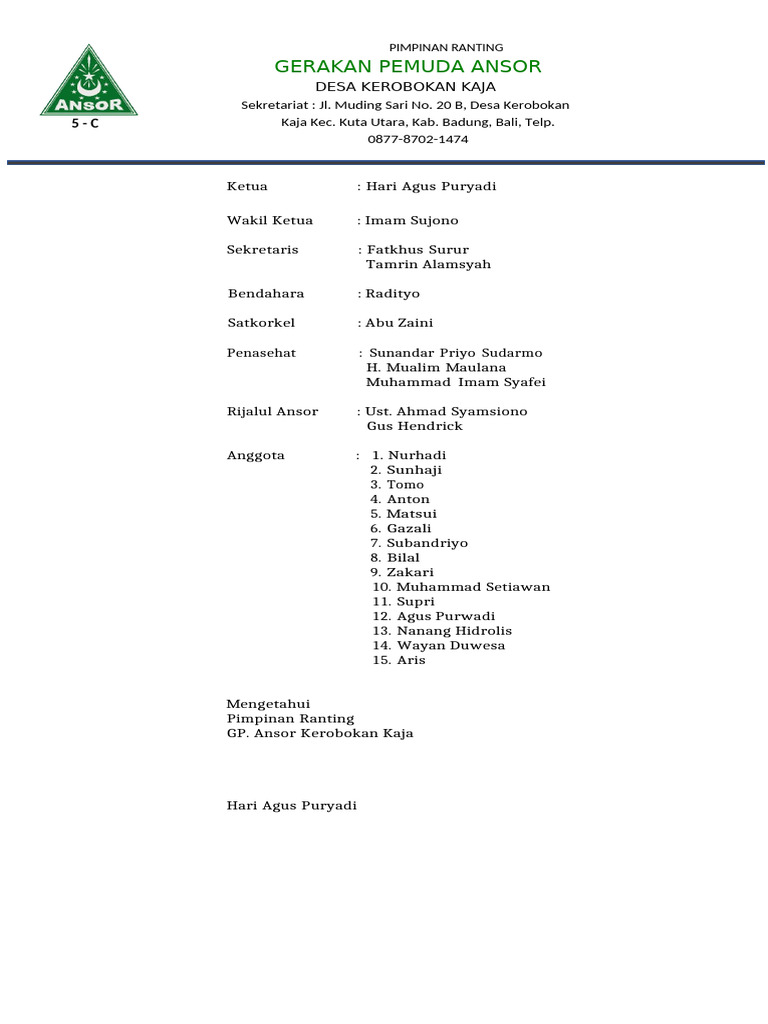 Struktur Pengurus Ansor | PDF