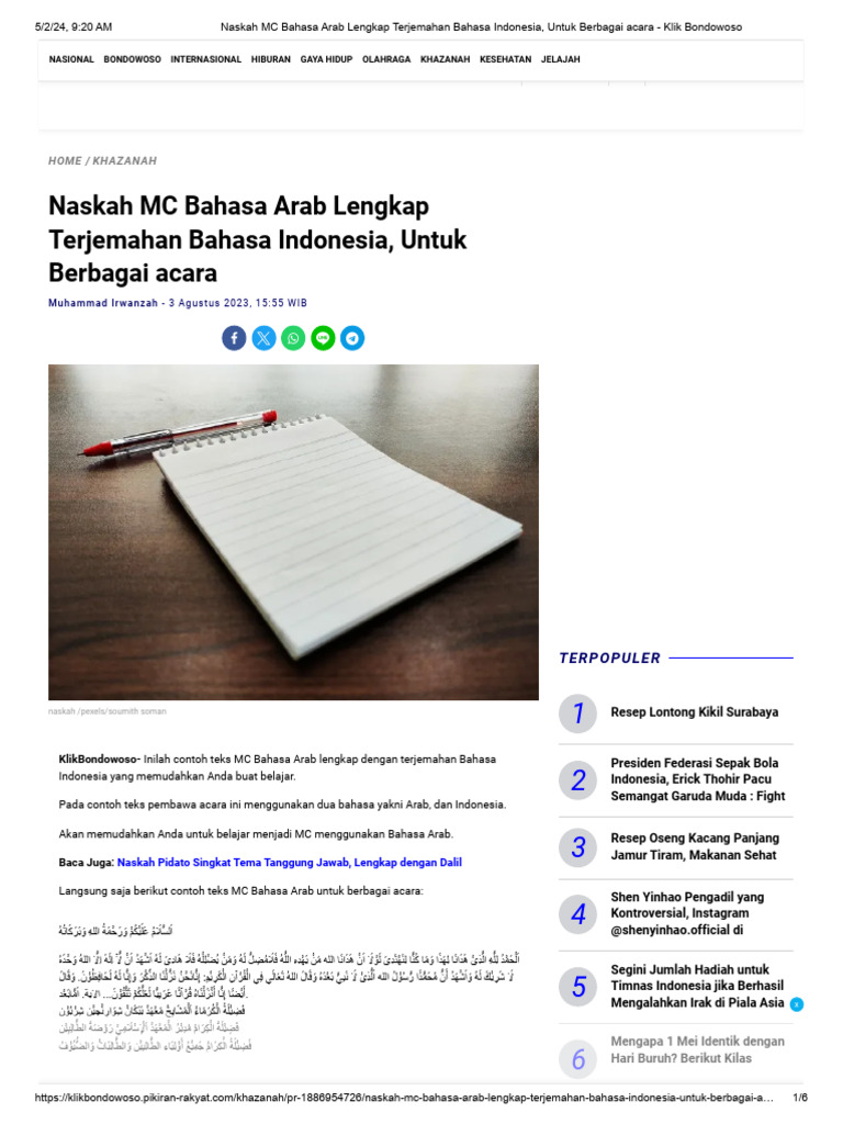 MC Bahasa Arab Lengkap Terjemahan Bahasa Indonesia, Untuk Berbagai ...