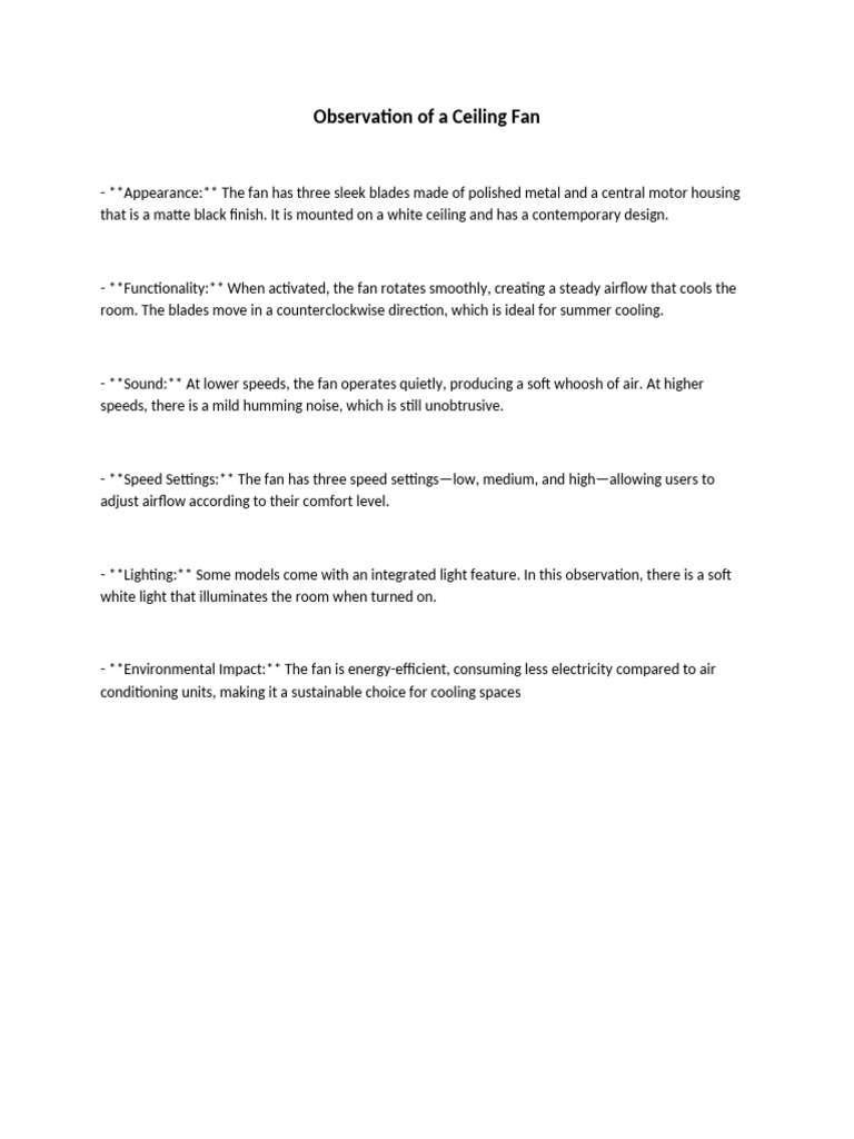 Observation of Ceiling Fan | PDF
