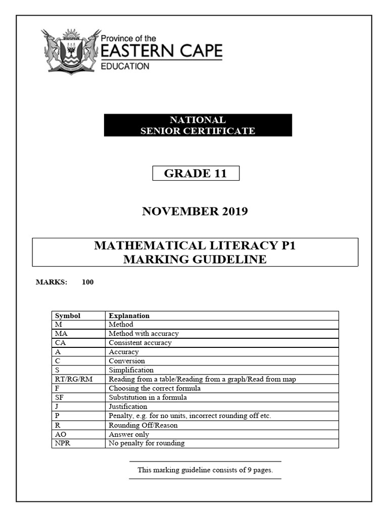 Maths Lit Paper 1 Memo | PDF