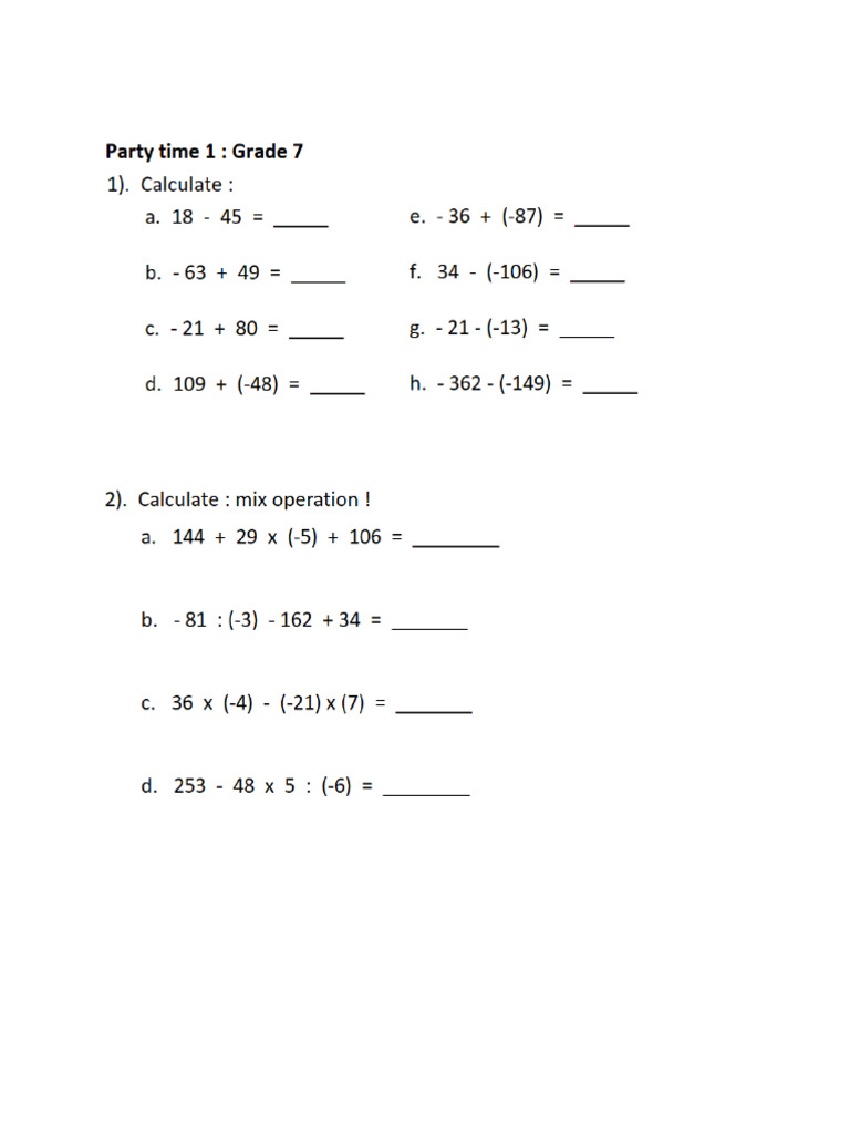 Integers, HCF and LCM Grade 7 | PDF