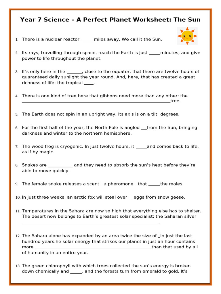 7 Science The Sun Worksheet | PDF