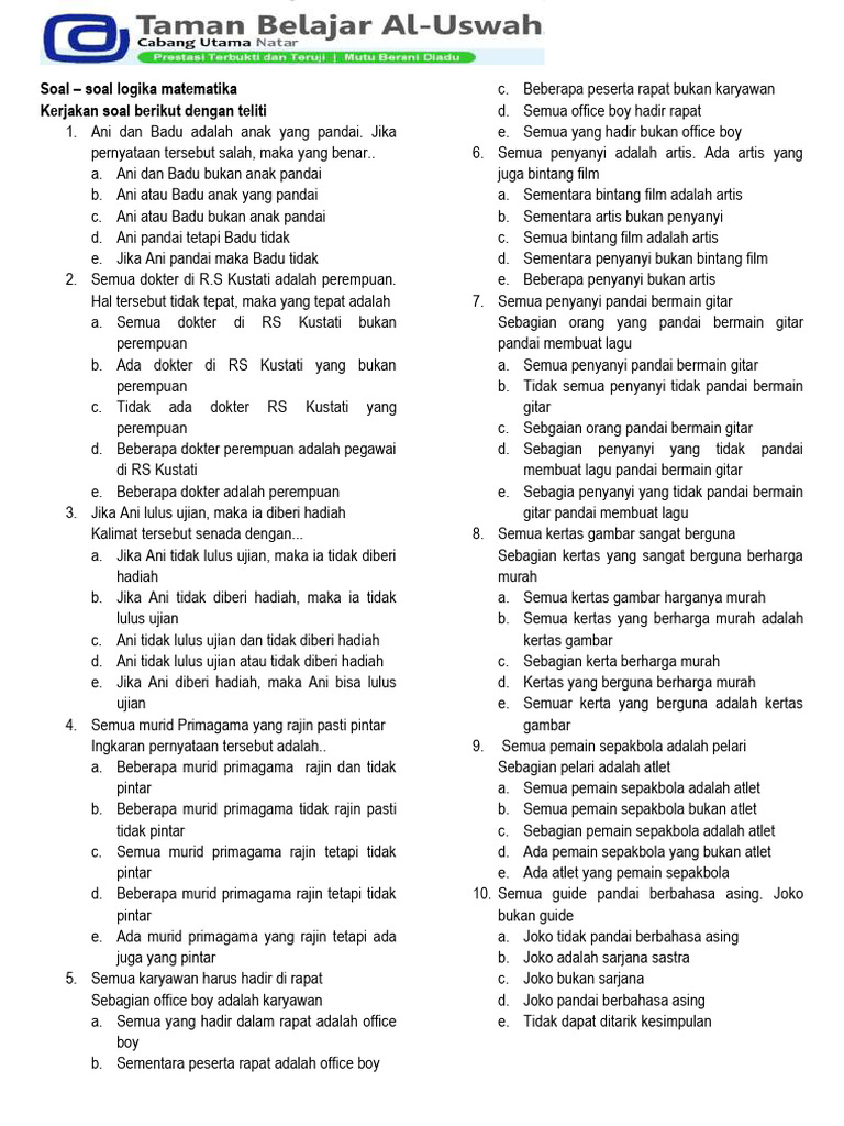 Soal Soal Logika Matematika | PDF