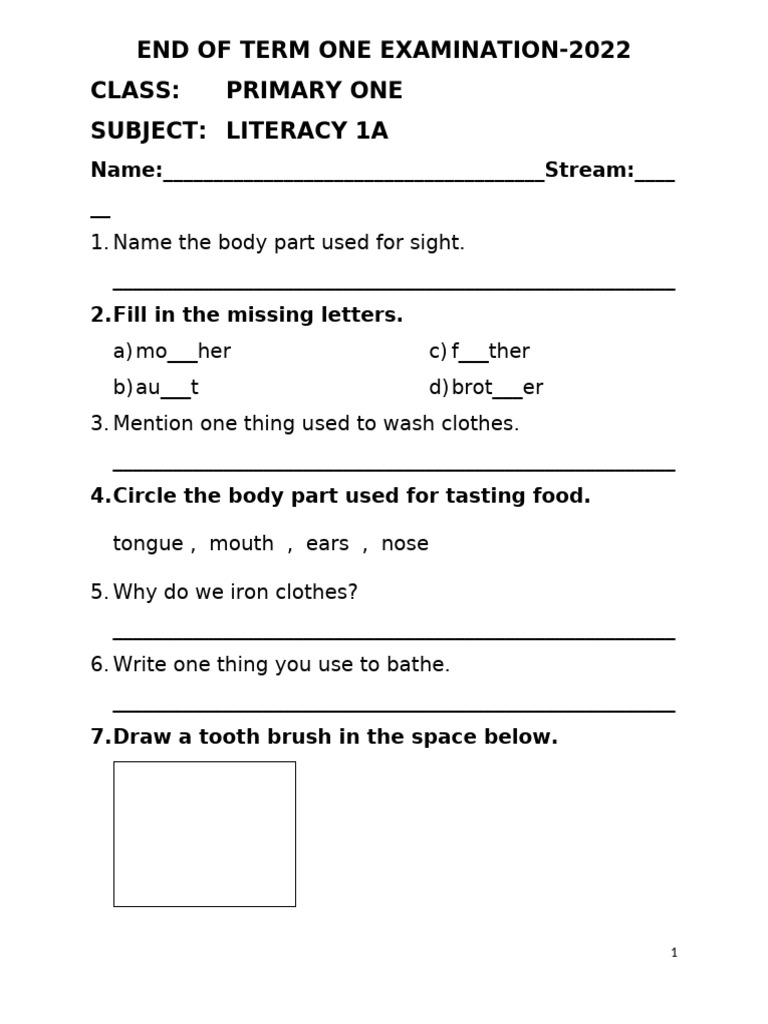 P.1 LITERACY 1A | PDF