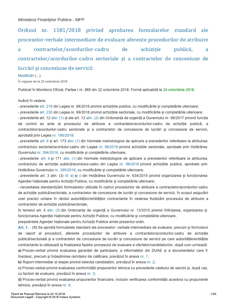 Ordin 1581.2018 Formulare Standard ANAP | PDF