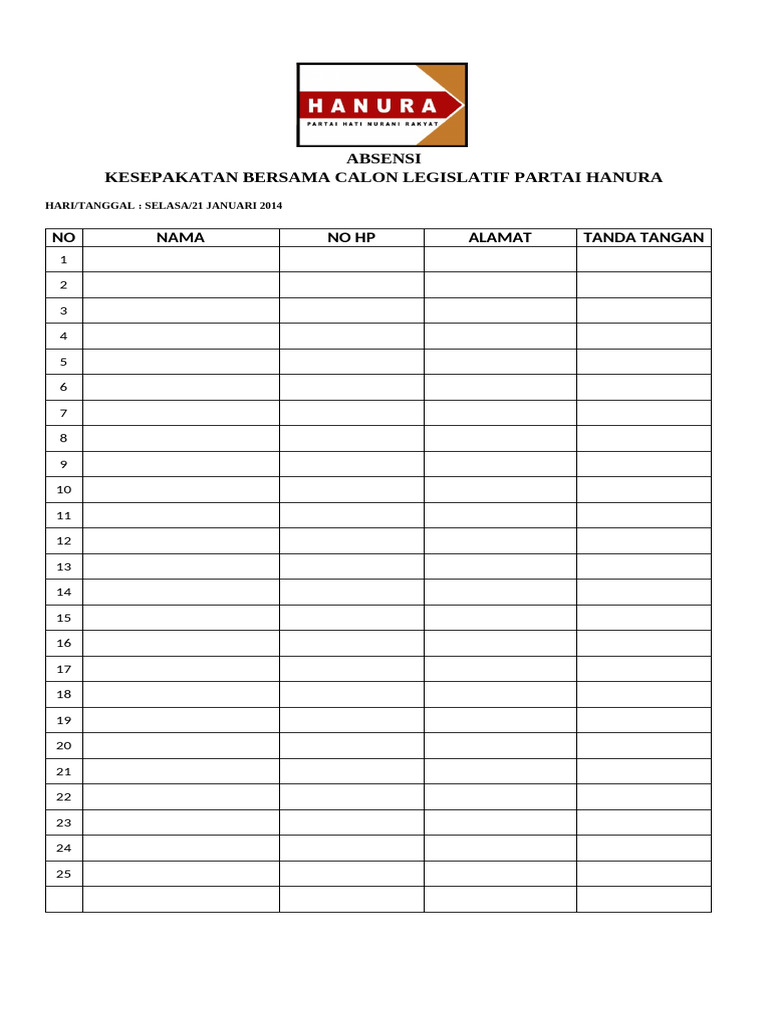 Contoh Tabel ABSENSI | PDF