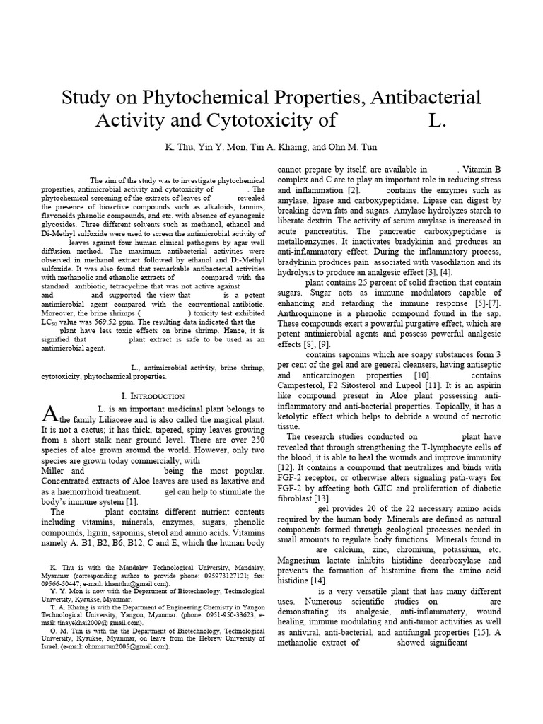 Study On Phytochemical Properties Antibacterial Activity and ...