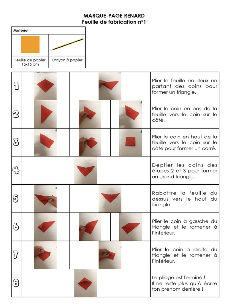 Marque-Page Renard (Fiche Fabrication) | PDF