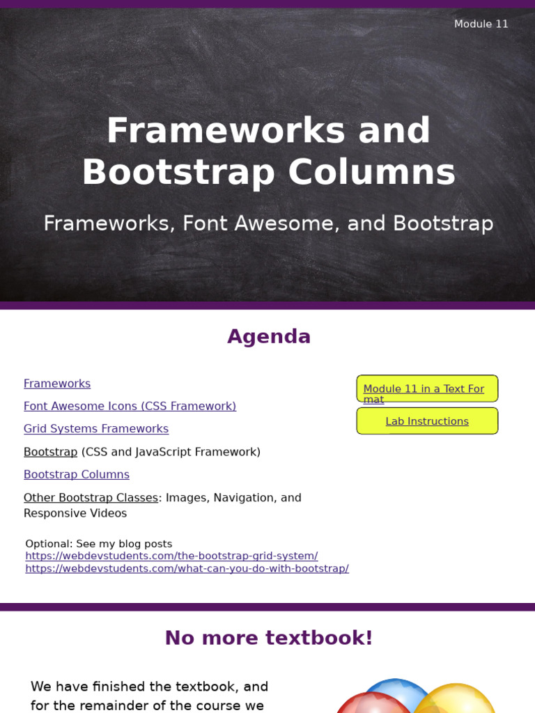 Module 11-Frameworks, Reset CSS, Font Awesome, and Bootstrap Columns | PDF