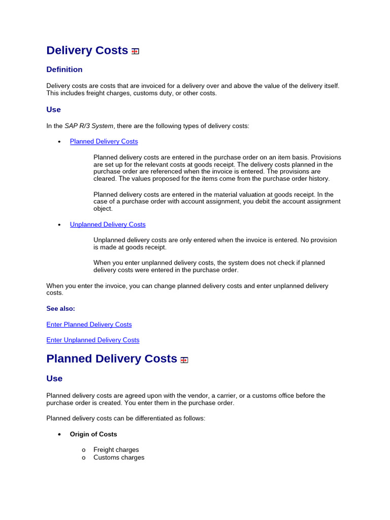 SAP_Help_Delivery Costs | PDF