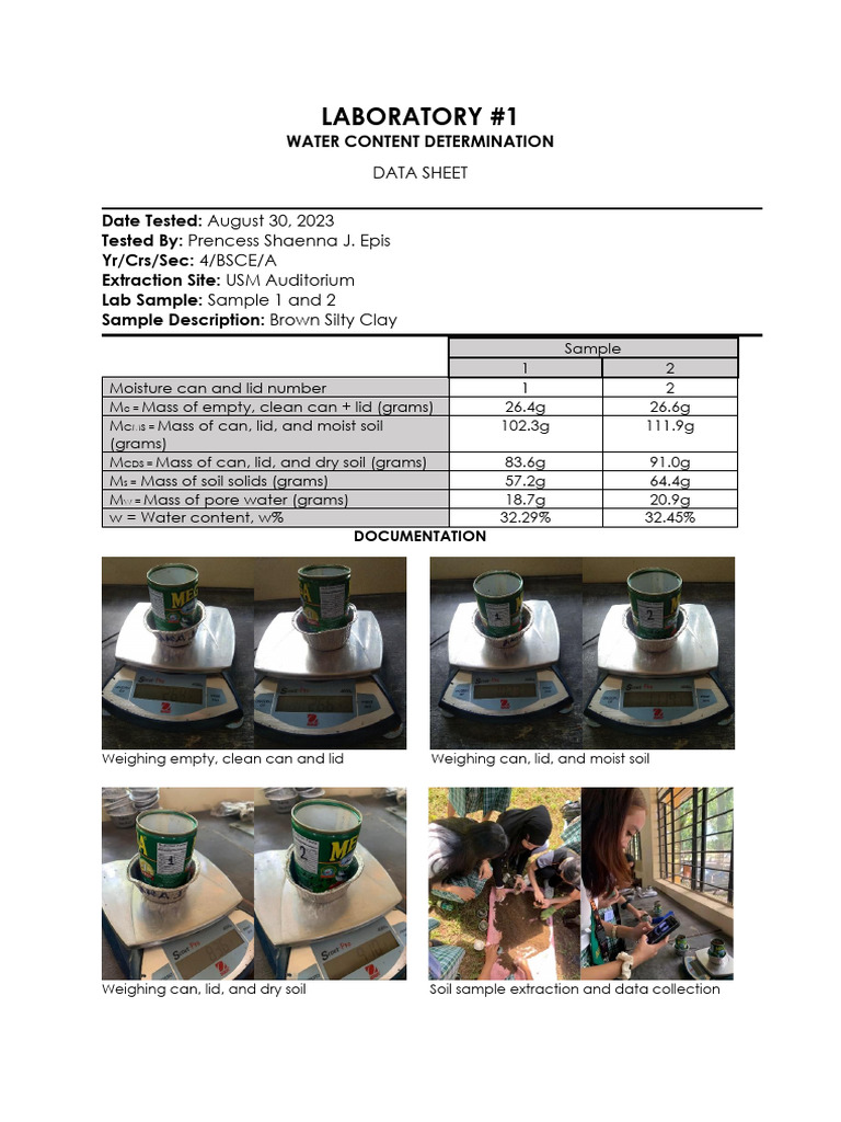 Soil Lab 1 Data | PDF