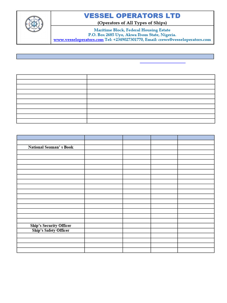 Crews Application Form Vessel Operators 2 | PDF