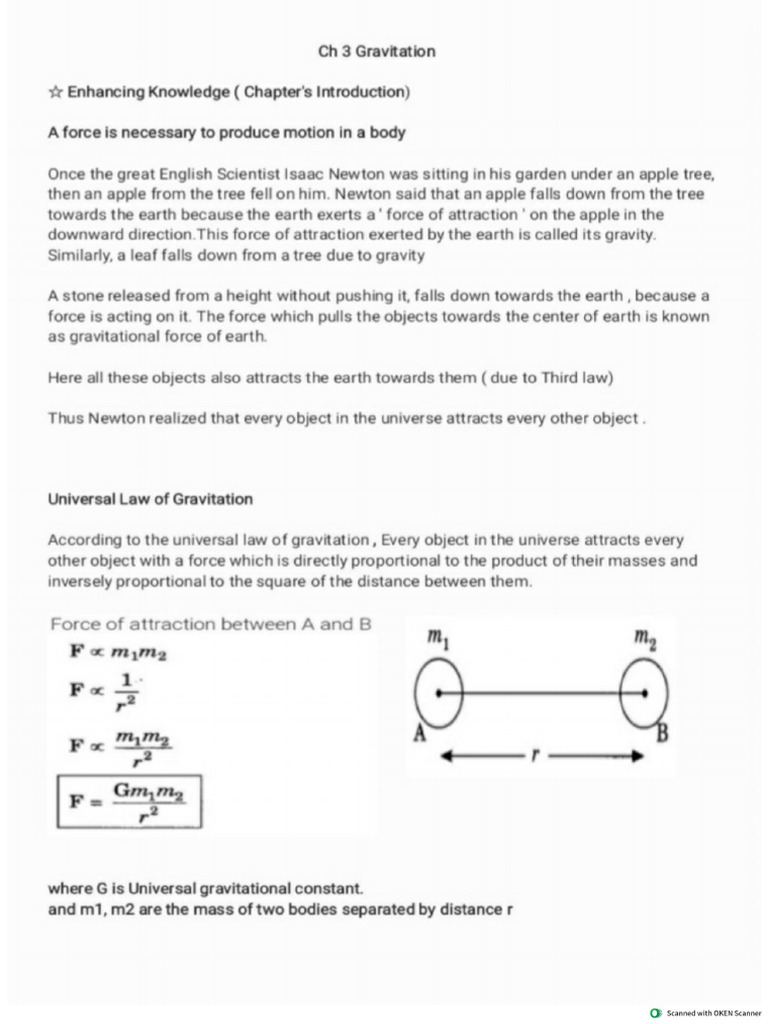 Ch3 Gravitation Part I | PDF