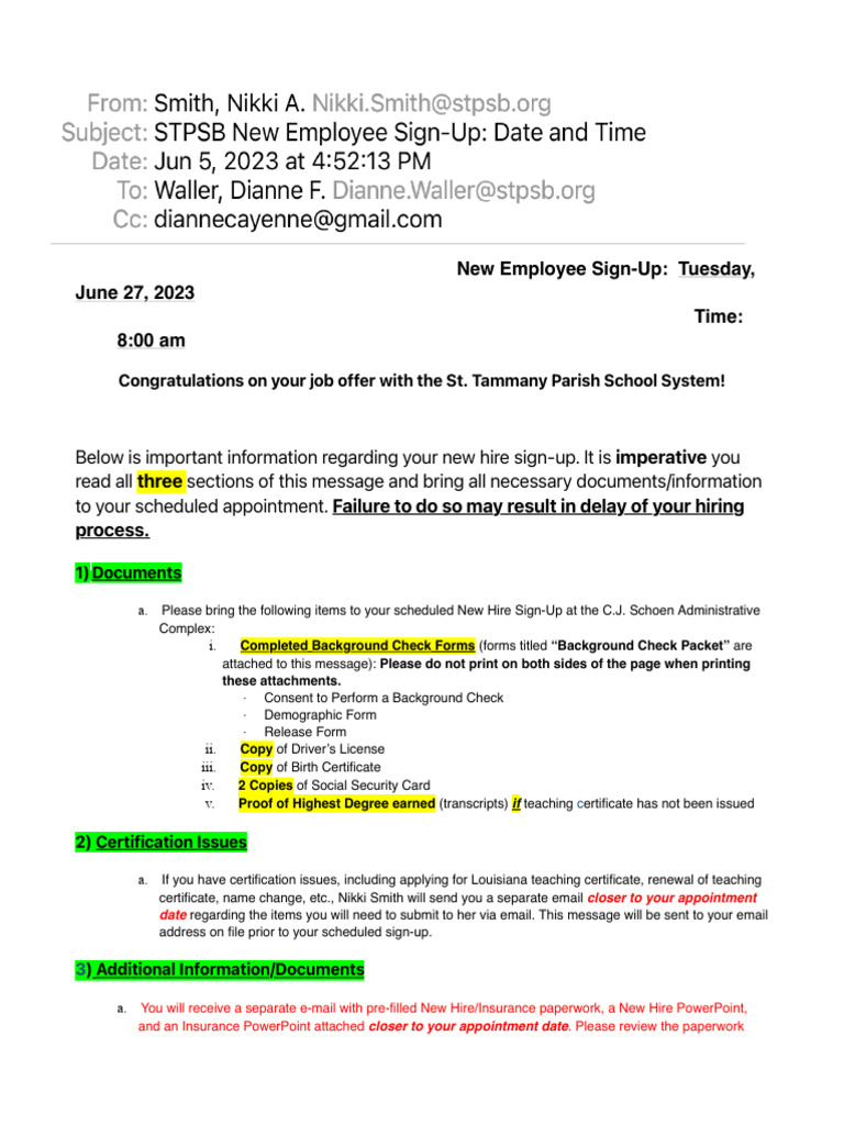 STPSB New Employee Sign-Up Date and Time | PDF
