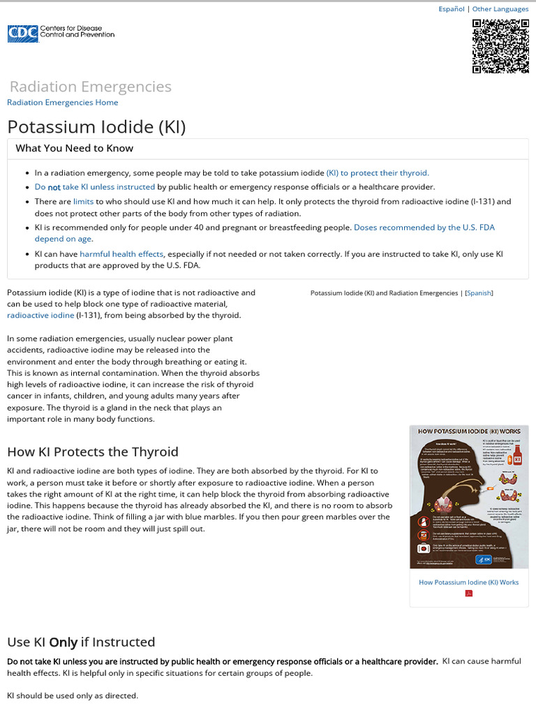 Potassium Iodide (KI) - Radiation Emergencies - NCEH - CDC | PDF