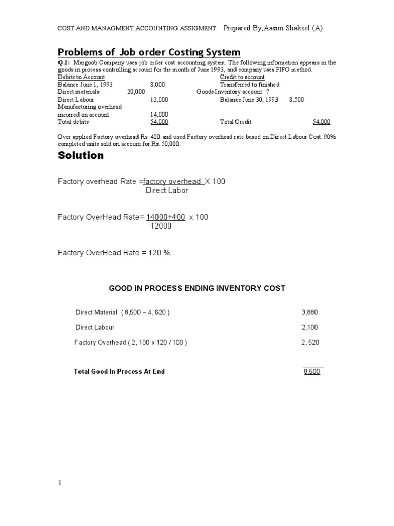 Problems of Job Order Costing System | Download Free PDF | Inventory ...