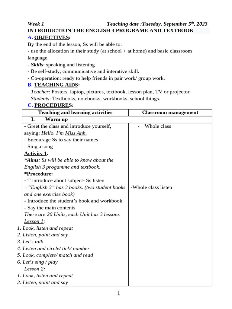 E3 Week 1 | PDF | Lesson Plan | Language Arts & Discipline