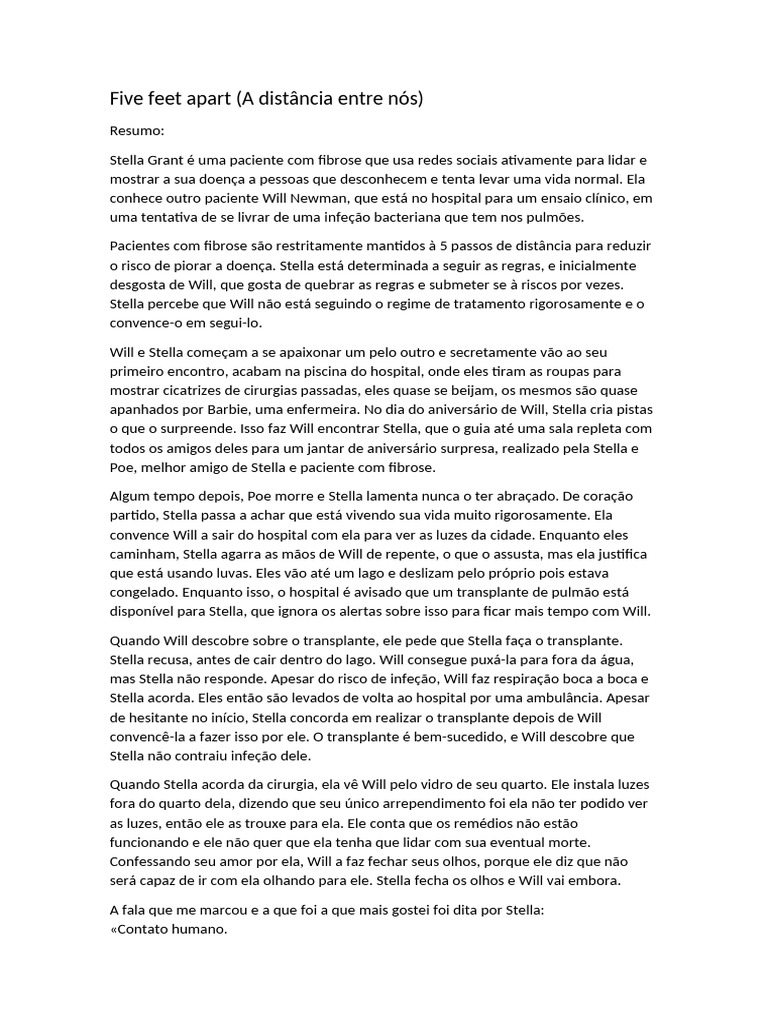 Five Feet Apart - A Distância Entre Nós | PDF