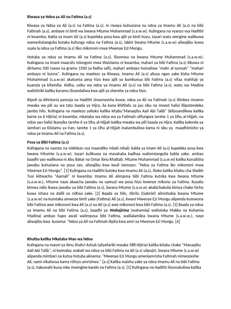 Ndoa ya Ali na bibi Fatima | PDF