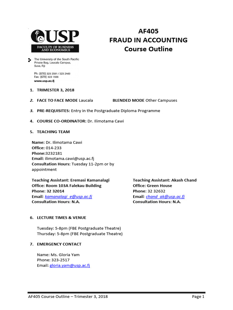 AF405 Course Outline | PDF
