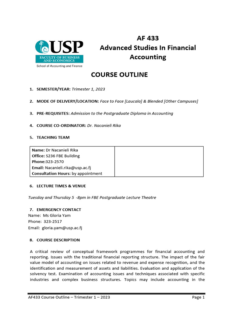 AF433 Course Outline | PDF