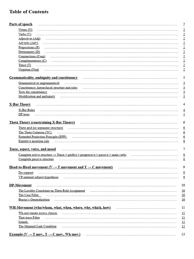 X-Bar Theory, Theta Theory and Movements v.0.99.pdf | PDF | Part Of ...